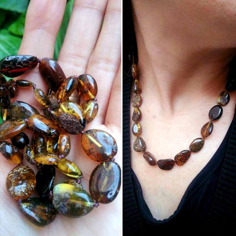 Colar de âmbar adulto curativo olive green polido - Âmbar Báltico Original