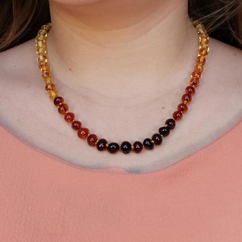 Colar de âmbar adulto barroco mel polido com turquesa - Âmbar Báltico ...