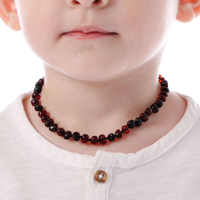 Colar de âmbar criança barroco cherry polido - Âmbar Báltico Original