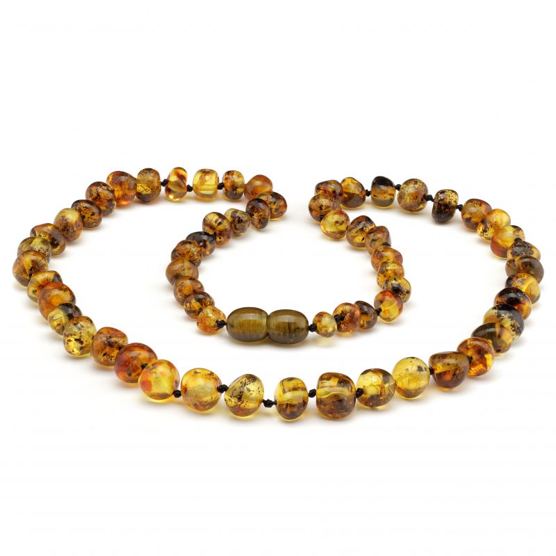 Colar de âmbar adulto barroco green claro polido - Âmbar Báltico Original