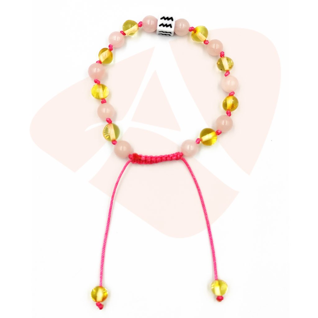 Aquário - Shambala âmbar quartzo rosa ajustável - Âmbar Báltico Original
